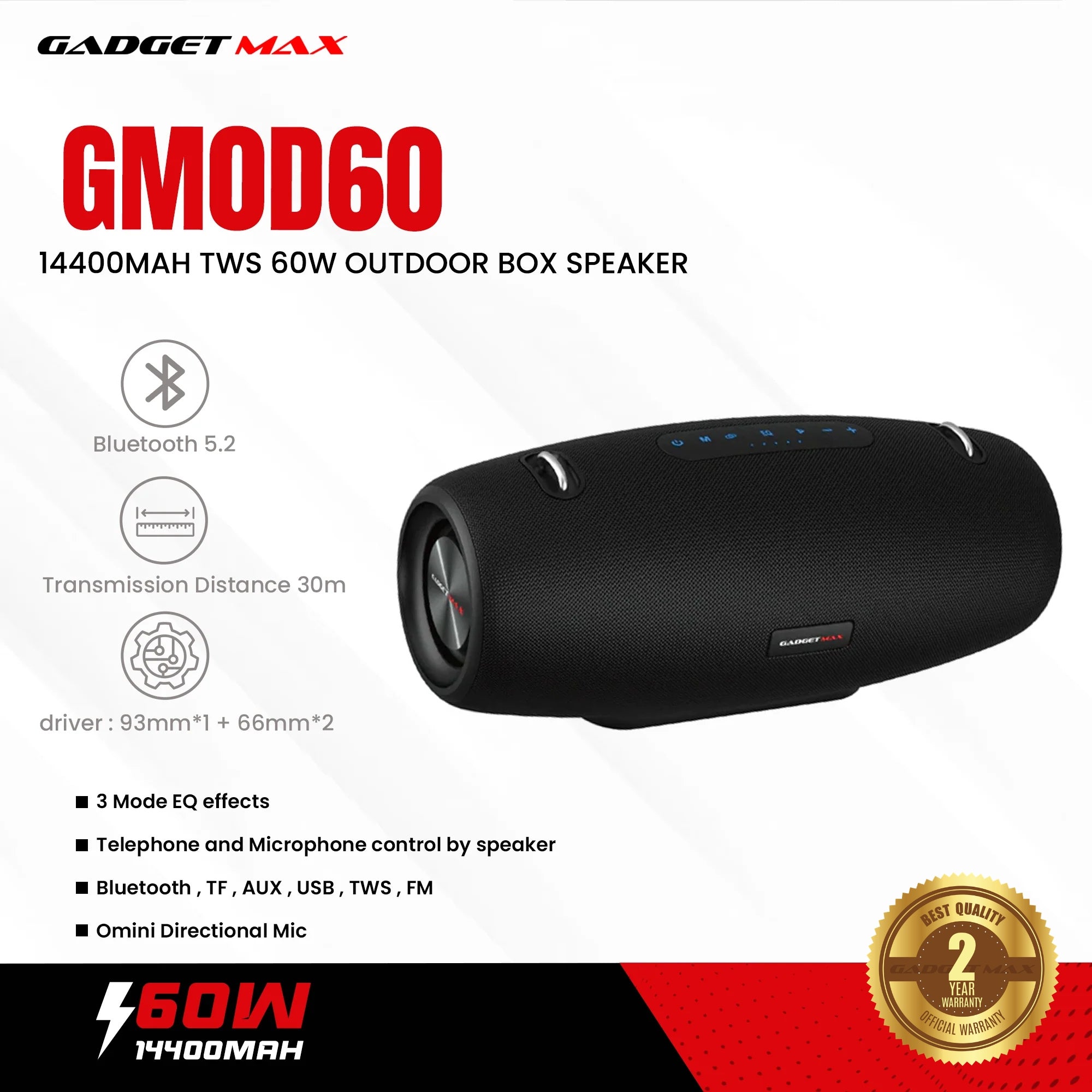 GADGET MAX - GMOD60 60W Outdoor Wireless Speaker - Black – Remax Online ...